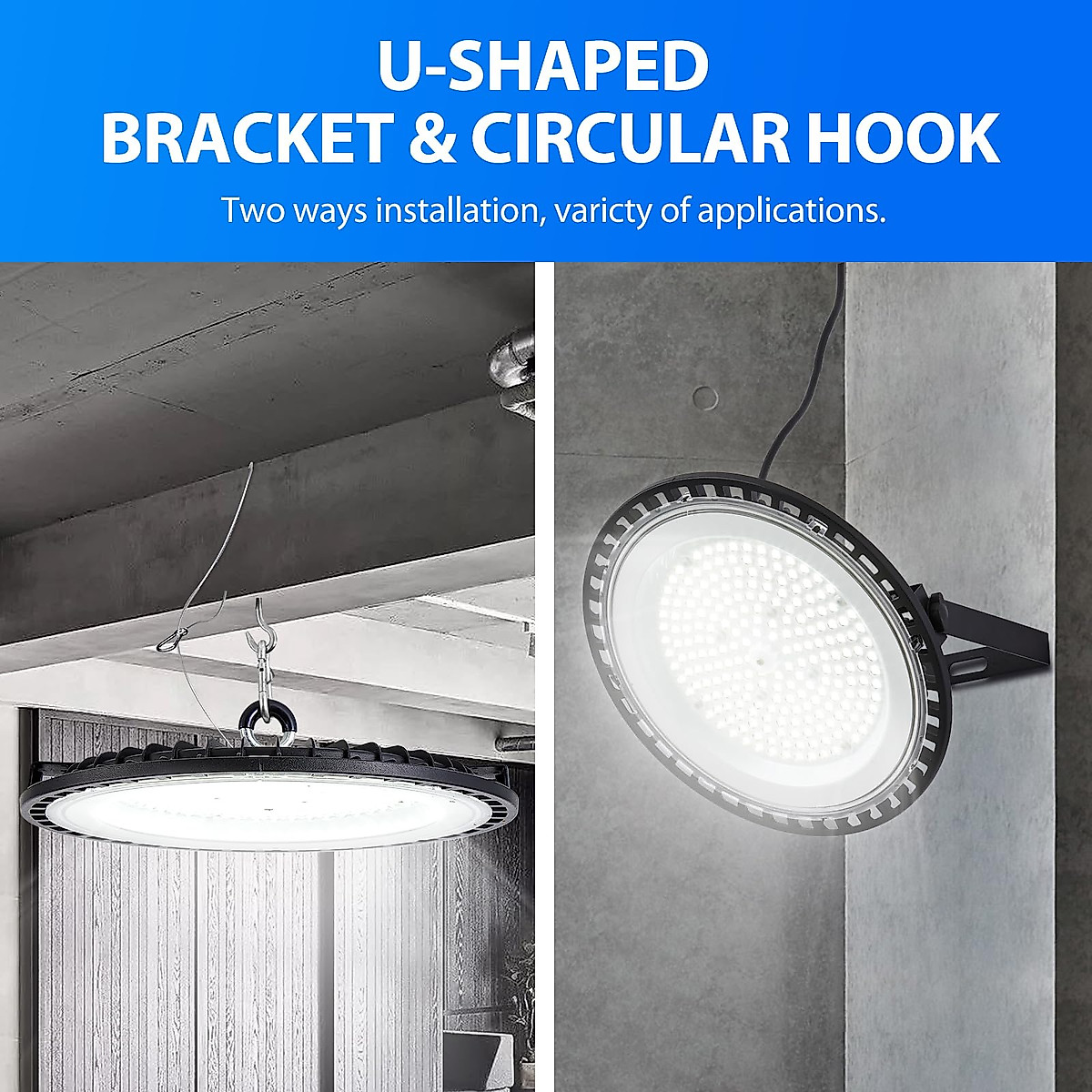 4 Pack Led High Bay Light 200W, 6500K UFO High Bay Led Shop Lights with 22000 lm, Durable High Bay Lighting with US Plug & Brackets, IP65 Commercial Light Fixture for Workshop, Warehouse