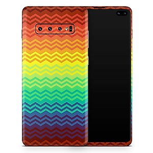 DesignSkinz Rainbow Thin Lined Chevron Pattern Protective Vinyl Decal Wrap Skin Cover Compatible with The Samsung Galaxy S20 (Screen Trim & Back Glass Skin)