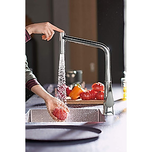 hansgrohe Metris Select Stainless Steel Single-Handle Kitchen Faucet, Kitchen Faucets with Pull Out Sprayer, Faucet for Kitchen Sink, Magnetic Docking Spray Head, Stainless Steel Optic 14884801