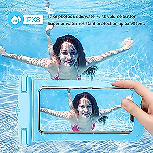 Weuiean Waterproof Phone Case, Waterproof Phone Bag with Detachable Lanyard, Phone Dry Bag for iPhone 12/11/SE/XS/XR 8/7/6Plus, Samsung S21/20/10/10+/Note up to 6.9 inch - 2Pack Blue+Blue