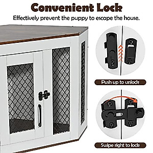 BOEASTER Corner Dog Crate Furniture, Wooden Dog Kennel End Table with Door Furniture Style Dog House Pet Crate Indoor Use for Small Medium Dogs (L38.65 x W23.03 x H26.3in)