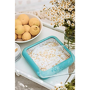 Fancy Panz 8x8, Dress Up & Protect Your Foil Pan! Foil Pan & Serving Spoon Included. Hot or Cold Food. Two ways to serve from, Stackable & helps maintain food temp. Made In USA, (Aqua)