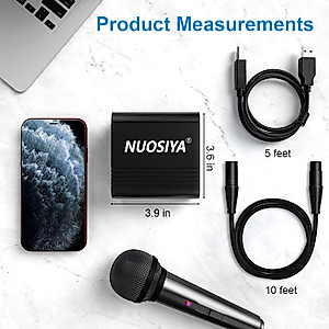 NUOSIYA Phantom Power 48V, 1-Channel Phantom Power Supply for Condenser Microphone with 10Ft XLR Female to Male Mic Cable，Dual Charging Ports, Metal Box, Black