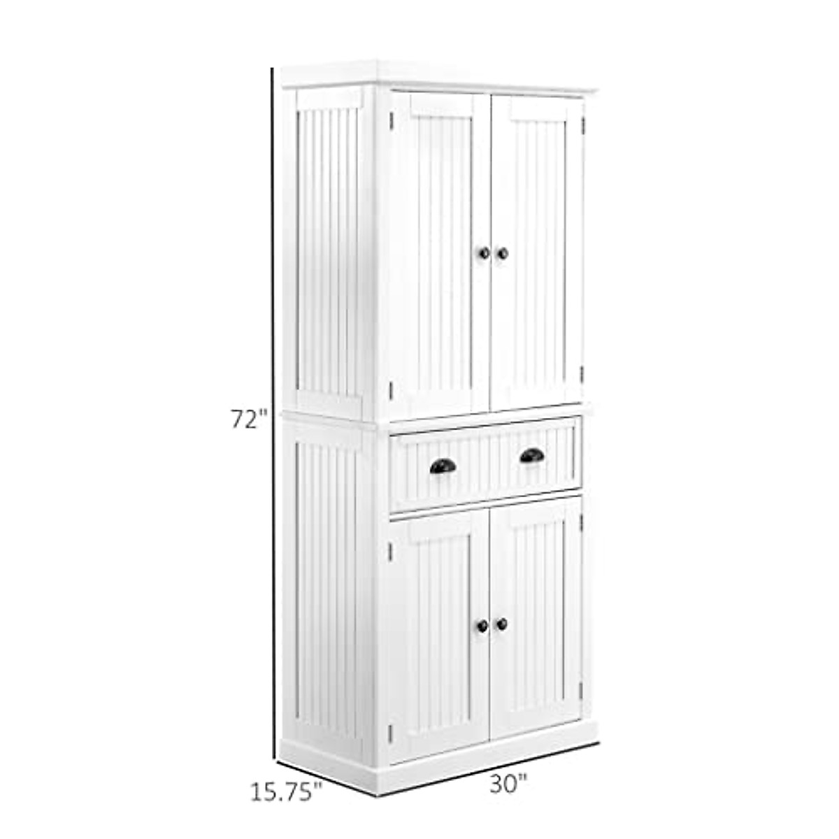 SEASD 72" Sideboard Traditional Freestanding Kitchen Pantry Cabinet Cupboard with Doors and 3 Adjustable Shelves, White