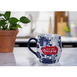 Lighthouse Christian Products You Are Amazing Midnight Blue Floral 13 Ounce Ceramic Mug