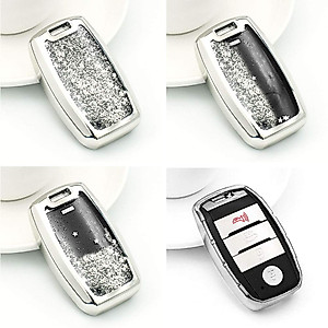 Senauto Quicksand Key Fob Cover Case Keychain for Kia Smart Keyless Entry Remote Key (Silver)