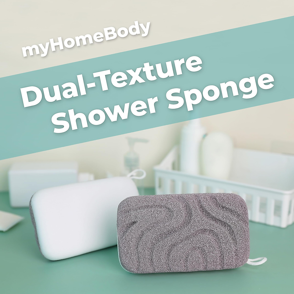 myHomeBody Dual-Texture Shower Sponge Exfoliating Sponge, Bath Sponge for Women, Body Scrubber Body Exfoliator, Body Sponge, Loofah Sponge for Men, Exfoliating Sponge,1pc
