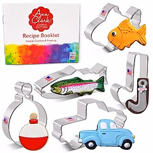 Father's Day Gone Fishing Cookie Cutters 5-Pc. Set Made in the USA by Ann Clark, Vintage Truck, Fish, Cute Goldfish, Hook, Bobber