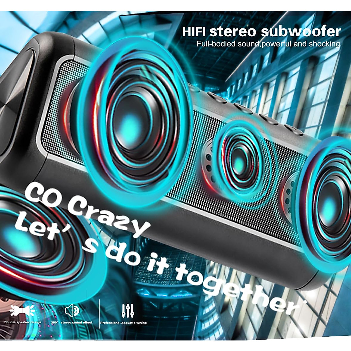 Solar Bluetooth Speaker Portable，5000mAh Wireless Speaker，IPX6 Waterproof Outdoor Speaker，Bluetooth 5.1，TWS Pairing，50H Play Time Heavy Bass for Beach，Party，Hiking，Cycling，Indoor & Outdoor Activities.