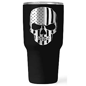 American Flag Skull 30oz Patriotic Tumbler - American Flag Tumbler Travel Mug - Patriotic Coffee Travel Mug - Double Insulated 30oz Tumbler - Engraved in the USA - (Skull Flag)