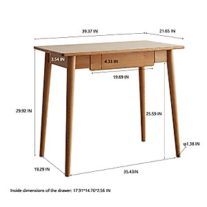Bamskov 100% Solid Oak Wood Desk Office Desk with Drawers - Easy Assembly Small Desk with Drawers for Home Office and Dormitory (39.37"x 21.65"x 29.92")