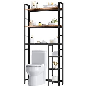 HOOBRO 6-Tier Over The Toilet Storage, Freestanding Bathroom Organizer Space Saver, Mass-Storage Side Storage Open Rack, for Bathroom, Living Room, Laundry, Rustic Brown and Black BF02TS01
