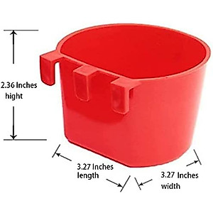 12pcs Bird Feeder Cage Cups Hanging Chicken Water Cups Pet Bowl with Hooks Rabbit Food Dish for Cages Plastic Feeding & Watering Supplies for Pigeon Poultry Roosters Gamefowl Parakeet (12PCS-Red)