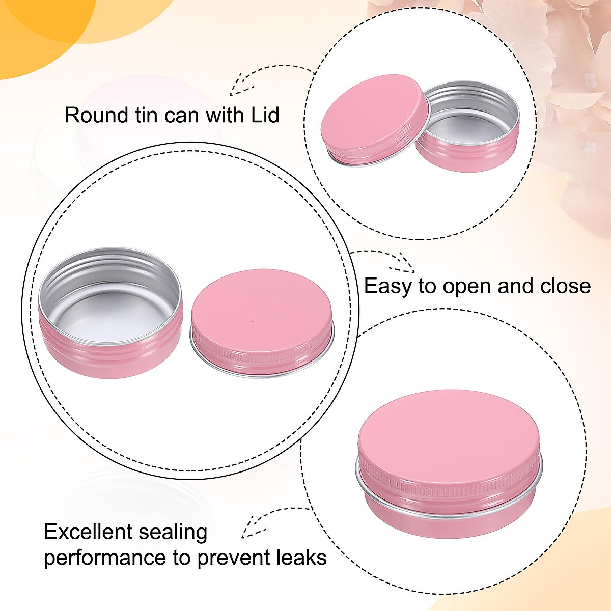 uxcell 1 Oz Tin Cans, 20 Pcs Aluminum Round Tins, Travel Sized Small Metal Tins Cosmetic Sample Containers with Screw Lid for Lotion Bars Beard Balms Candles, Pink