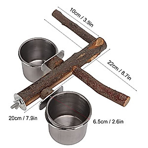 Bird Feeding Bowl Bird Feeding Dish Cup Stainless Steel Bowl with Wood Bird Stand Perch for Parakeet Budgies Lovebirds and Parrot