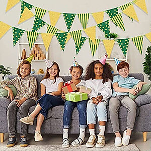 Green Gold Party Decorations, Hanging Glitter Paper Triangle Flag Pennant Banner for St. Patrick's Day Graduation Carnival Bachelorette Engagement Wedding Birthday Baby Bridal Shower 24.6Ft