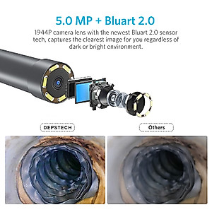 Wireless Endoscope, DEPSTECH Upgrade 5.0MP HD Inspection Camera, Scope Camera with Light,16 inch Focal Distance,16.5FT Semi-Rigid Snake Waterproof Borescope,2200mAh Battery for iPhone & Android-Yellow