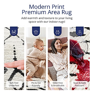 Abani Viva Cream Black Area Rug - 8 x 10 - for Living Room, Bedroom, Dining - Modern Moroccan Tribal Design - Soft, Durable, and Easy to Clean