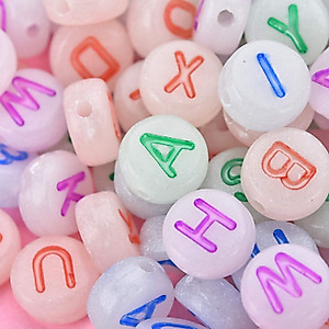 200pcs Luminous Acrylic Alphabet Letter Beads 7mm Glow in The Dark A-Z UV Letter Pony Beads Loose Spacer Beads Charms for DIY Necklace Bracelet Jewelry Making