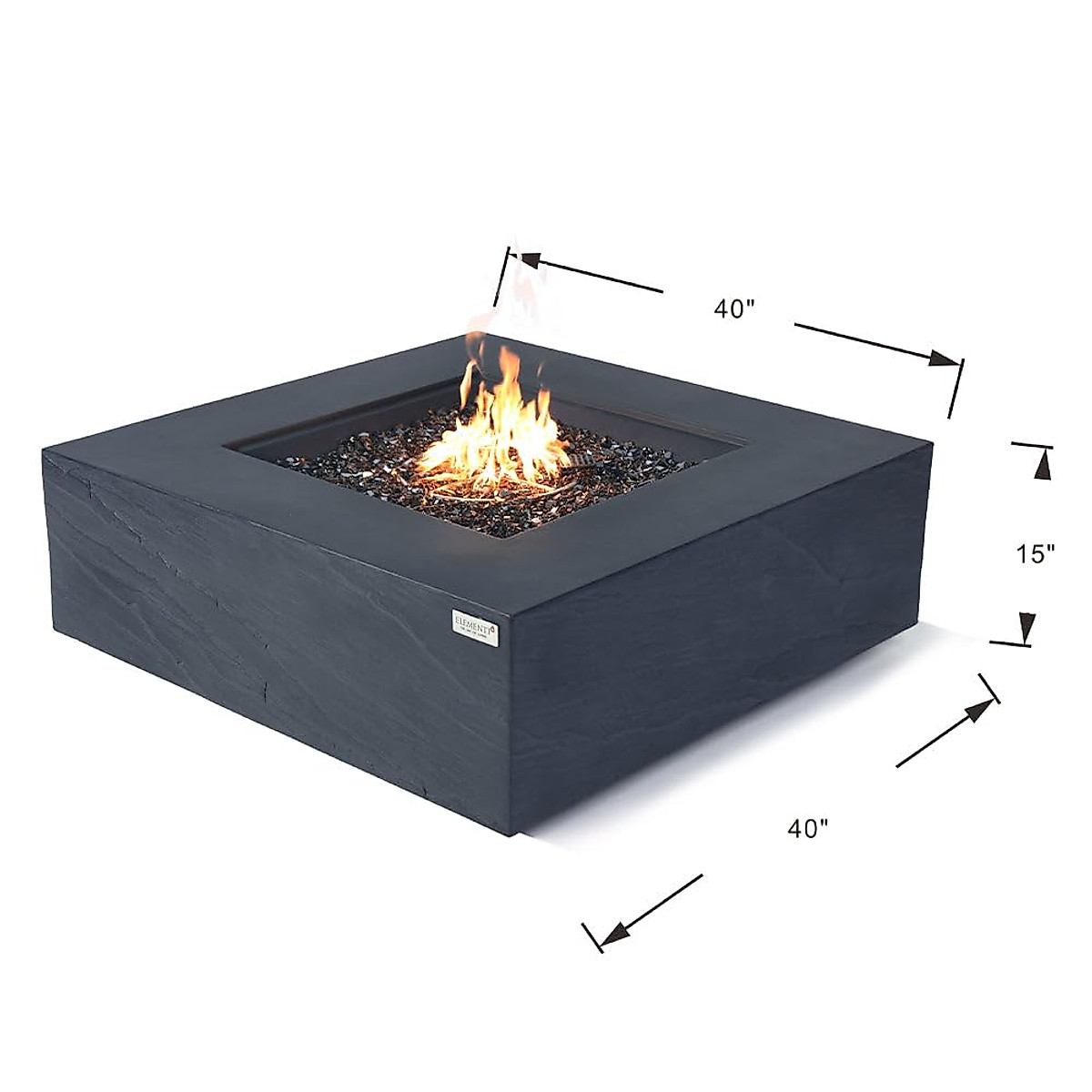 Roraima Concrete Fire Pit 40" x 40" Outdoor Patio Firepit Includes Fire Glass Modern Fire Pits & Outdoor Fireplaces for Garden, Deck, Indoor & Outdoor Heating