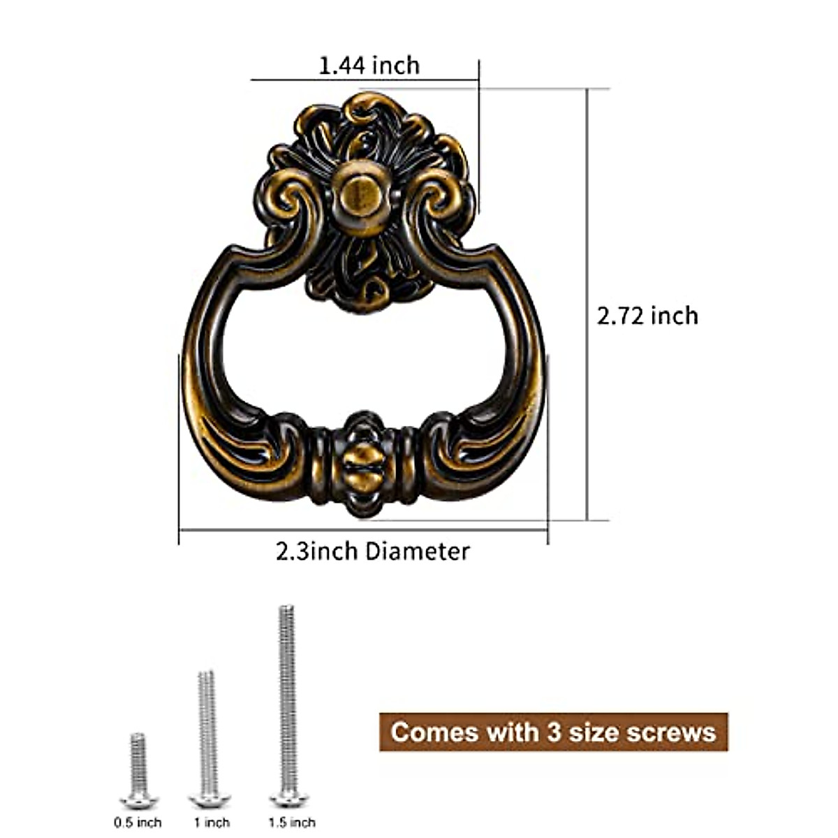 HAOTH 5Pack Antique Brass Drawer Pulls, 2.3" Diameter, Pull Ring Handles for Bar Cabinet Bathroom Cabinet Dresser