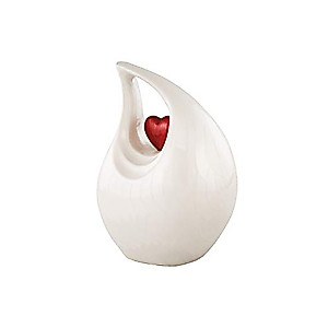 Cremation Urn Heart of Love Urn for Human Ashes – Cremation Urn for Funeral, Columbarium or Home, Cremation Urns for Human Ashes.220cubic inch- with Velvet Bag. (White Red Heart Large)