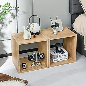 Giantex 2 Cube Bookshelf Organizer, 2-Tier 15'' Tall Open Shelving with Anti-toppling Device, Cube Storage Organizer, Record Player Stand, Wood Bookshelf for Living Room, Bedroom, Kids Room