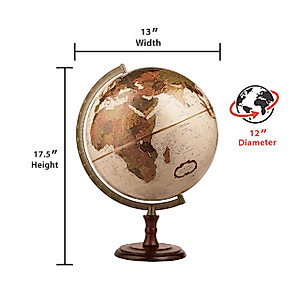 Replogle Superior- Bronze Metallic Desktop World Globe, Raised Relief (12"/30cm diameter) made in USA