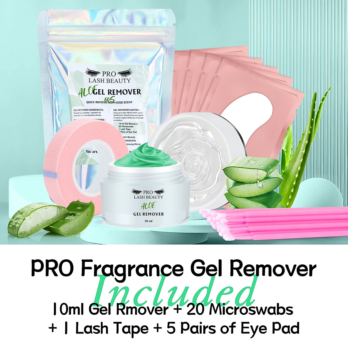 Eyelash Extension Remover Kit 10ML Fragrance Lash Remover for Lash Extensions Aloe Scent Eyelash Remover with Eye Patch Microswab Brushes No Irritation Quick Dissolves Eyelash Adhesive Removal Aloe