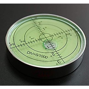 Magnetic Metal Large Spirit Bubble Level 60mm Diameter, 2 23/64, Degrees, Circular, Surface Level - Metal Housing, Bulls Eye Bullseye Vial Round, Green/Silver