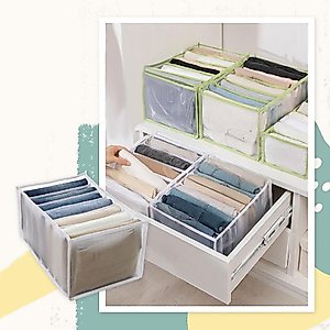 Wardrobe Clothes Organizer（2PCS）- Washable Drawer Dividers for Clothes - Pants, Jeans, T Shirt Organizer for Drawer - Folded Closet Organizers, Mesh Clothes Storage Organizer (GRAY, 1PC-Medium)