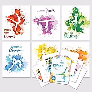 6 Reversible Gymnastics Posters for Girls Room - 8x10in Gymnastics Poster, 12 Designs Dance Posters for Studio, Gymnastics Wall Decor, Gymnastics Bedroom Decor, Cheerleading Wall Decor, Gymnast Poster