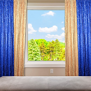 4 Panels Sequin Backdrop Curtain 2 ft x 8 ft, Backdrop Curtain for Party Sequin Backdrop Glitter Curtain for Congrats Grad Graduation Party Decorations, Birthday, Wedding (Blue, Gold)