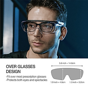 DEX FIT Safety Work Over Glasses SG210 OTG; Z87 Eye Protection for Men & Women, Fog & Scratch Resistant, Adjustable, UV Block (Black & Blue Frame, Clear Lens)