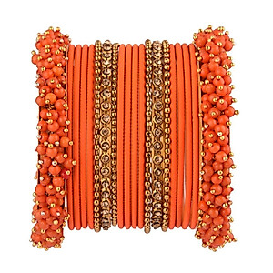 Efulgenz Beaded Bracelet Bangle Set Indian Bangles for Women Faux Pearl Beads Boho Bracelets with Matte Finish Metal Bangles and Oxidized Crystal Metal Ball Bangles Statement Jewelry for Women (20