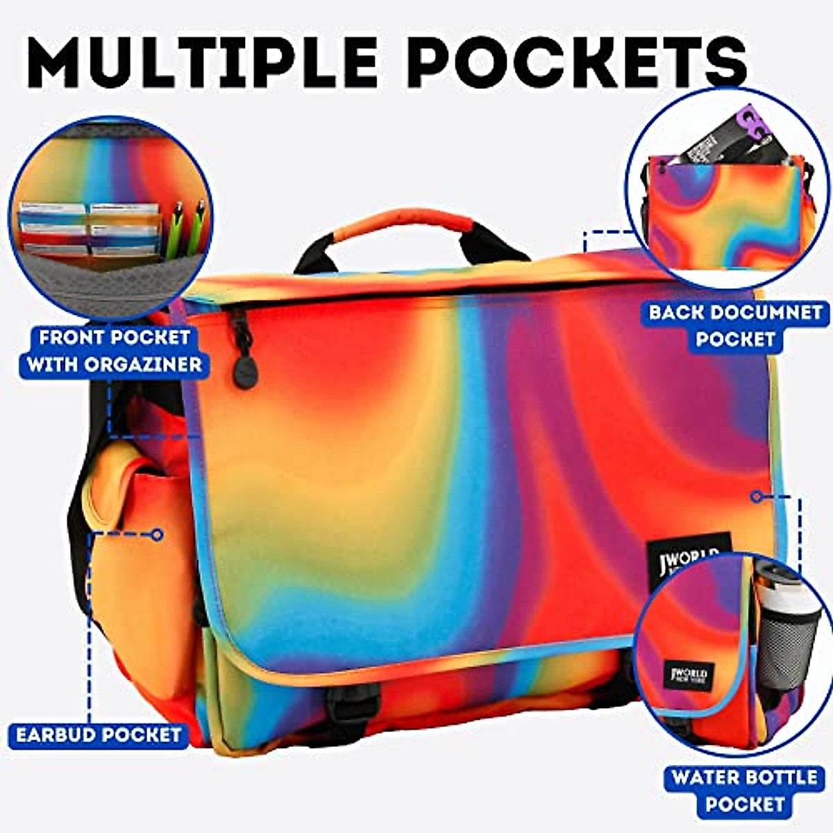 J World New York Thomas Laptop Messenger Bag for Women. Kids Computer Bookbag, Heat