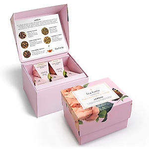 Tea Forte Jardin Gift Set with Pink Cafe Cup, Tea Tray and 10 Handcrafted Pyramid Tea Infuser Bags