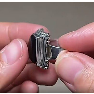 925 Sterling Silver Lucifer Morningstar Ring ~ White Cat's Eye & Black Onyx Turkish Ring (White Cat's Eye, 8)