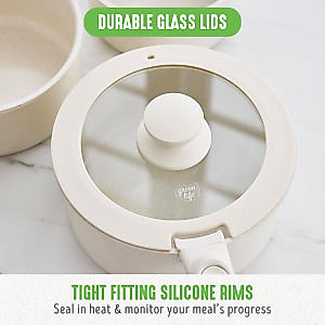 GreenLife Click 10-Piece Ceramic Nonstick Cookware Set, Detachable Handle, Stackable Space Saving Kitchen Essential, Non Toxic PFAS-Free Pots & Pans, Induction & Oven Safe, Glass Lid, Speckled Cream