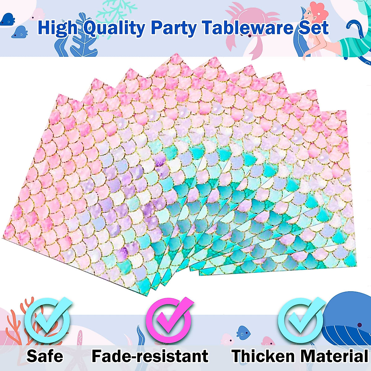 Mermaid Party Decorations, Jestar 96 Pcs Mermaid Birthday Party Supplies Plates and Napkins for Girls Baby Shower Mermaids Birthday Party Bachelorette Party Wedding Bridal Shower Decorations Serves 24