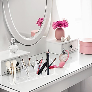 Jetec Acrylic Pencil Holder 6 Compartments Pen Holder Stationery Organizer Makeup Storage Box for Desk Accessories, Cosmetic Brushes, Office, Dorm, Bathroom, Kitchen Supplies (Clear)