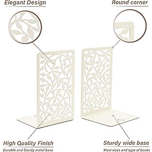 CNK Book Ends Bookends for Book Shelves, Metal Book Ends for Home Office Heavy Books, Book Shelf Holder, Home Decorative, Book Stoppers, Book Holder, Set of 2 White Infinite Leaves Bookends