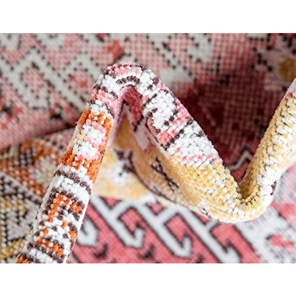 Unique Loom Aarhus Collection Geometric Border Rug_AAR004, 6 x 9 Feet, Rose/Ivory