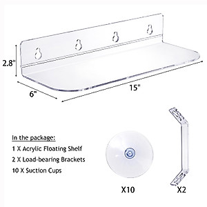 Suwimut Suction Cup Shelf for Plants Window, 15 Inch Window Sill Plant Shelf with Load-Bearing Brackets, 6 Inch Extra Wide Acrylic Windowsill Extender for Succulent Planters, Herb Pots, Indoor Plants