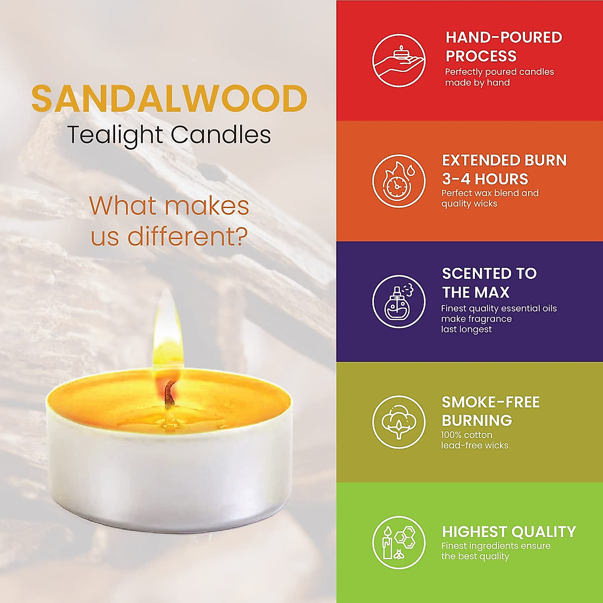 Patchouli Scented Tea Lights Candles - Patchouli Candle - 30 Pack - Colored Tea Lights Candles Scented - TeaLight Candles for Holiday, Wedding and Home - Green Tea Candle - Scented Tealight Candles