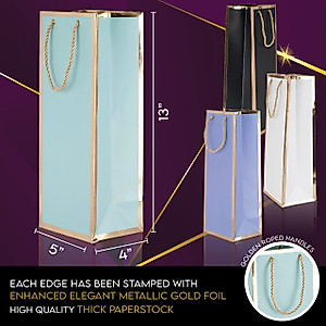 Wine Gift Bags 12 Pack - Reusable 4 Colors With Gold Foil Print Design with Soft Handles