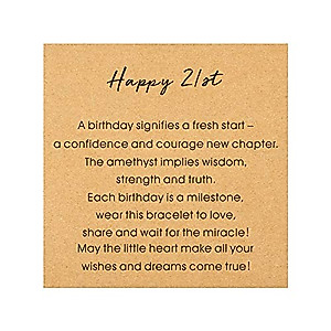 21st Birthday Gifts for Her Amethyst Bead Bracelet with Sterling Silver Heart Charm Gifts for 21 Year Old Women with Card and Gift Box