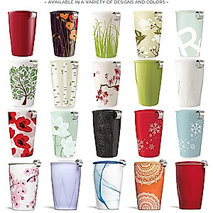 Tea Forte Kati Cup Cherry Blossoms, Ceramic Tea Infuser Cup with Infuser Basket and Lid for Steeping Loose Leaf Tea