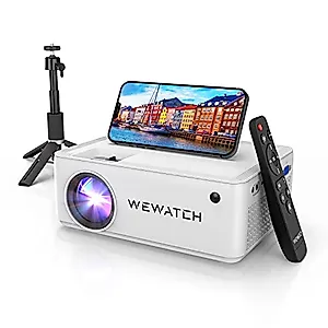 WiFi Bluetooth Projector with 12 inch Lightweight Tripod Stand, WEWATCH 8500L Portable Movie Projector for Home Outdoor, 1080P Video and 260" Display Supported, Use with TV Stick, HDMI, iOS, Android