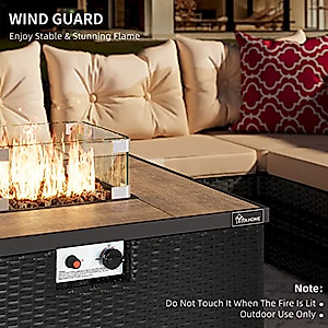 YITAHOME 32 Inch Propane Fire Pit Table, 40,000 BTU Gas Fire Pit with Ignition Systems, Ceramic Tabletop, Lava Rock, Cover, Lid Hanger, Square Outdoor Firetable for Patio Garden Backyard (Black)